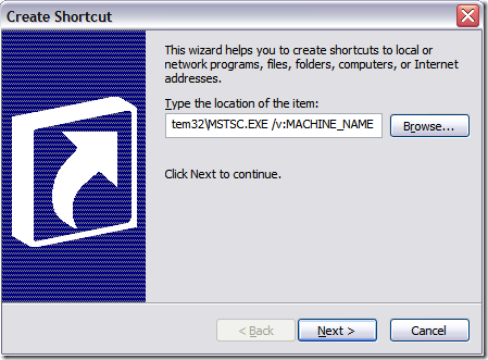 Creating shortcuts to Remote Desktop to a specific machine ~ andyfrench ...